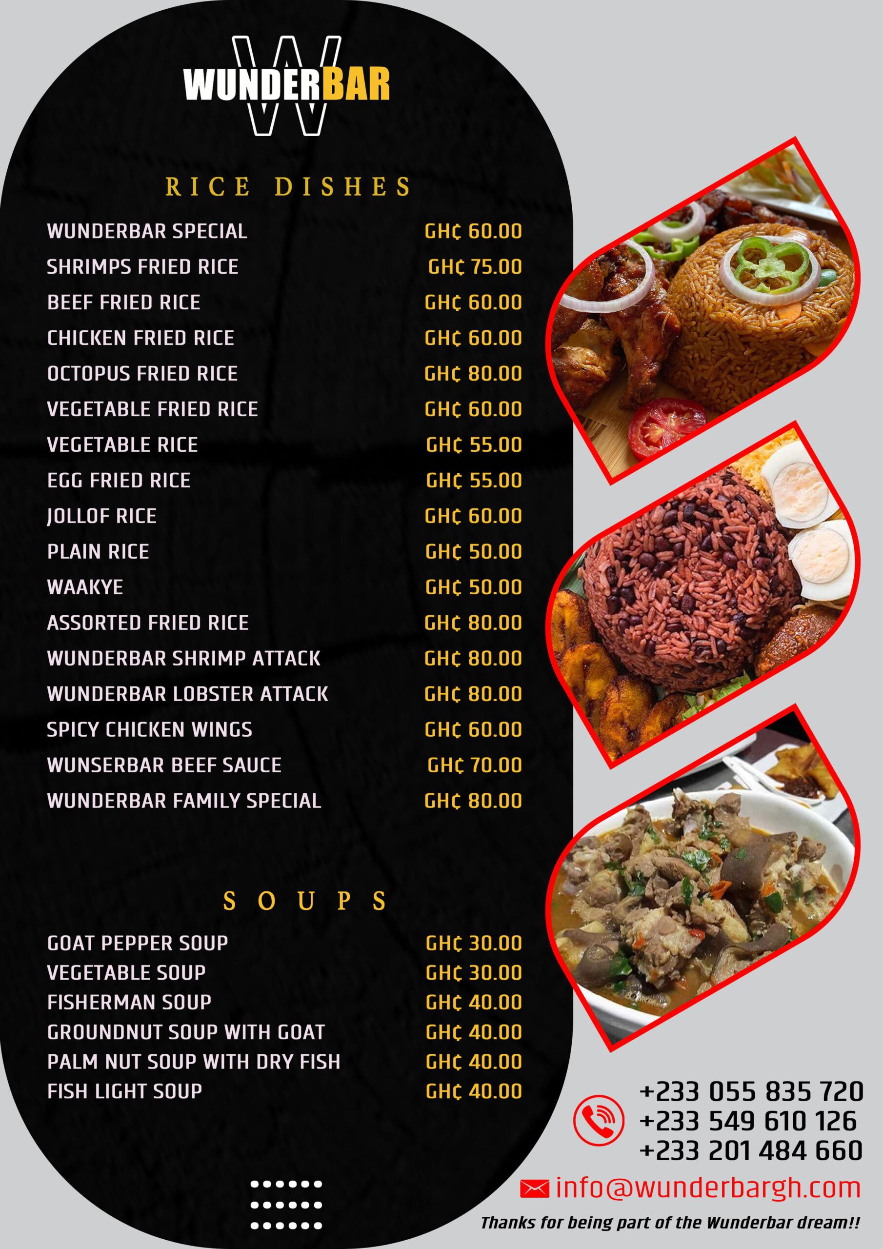 FOOD MENU – WUNDERBAR- GH