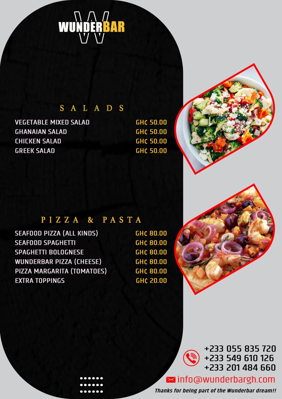 FOOD MENU – WUNDERBAR- GH